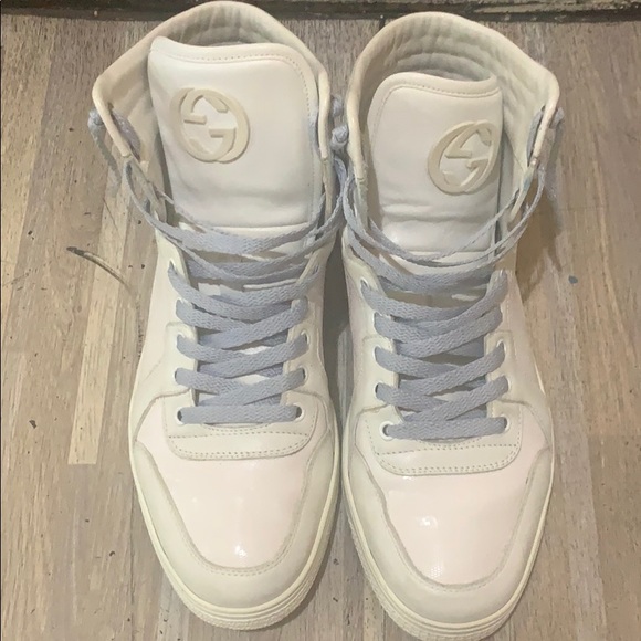 Gucci | Shoes | Old School Gucci Sneakers White Hightop W Leather ...